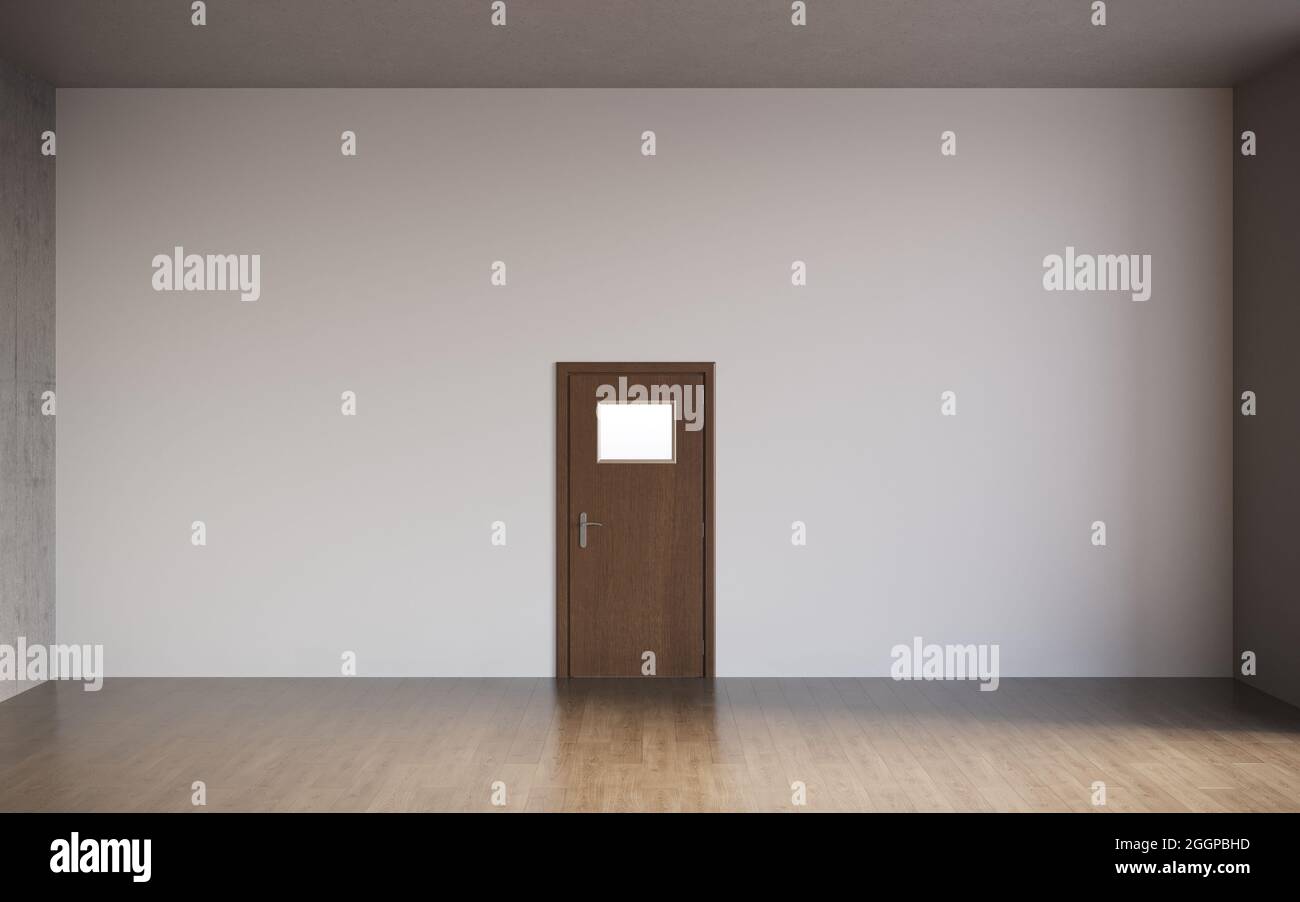 3d render of empty room with closed door and empty interior walls with ...