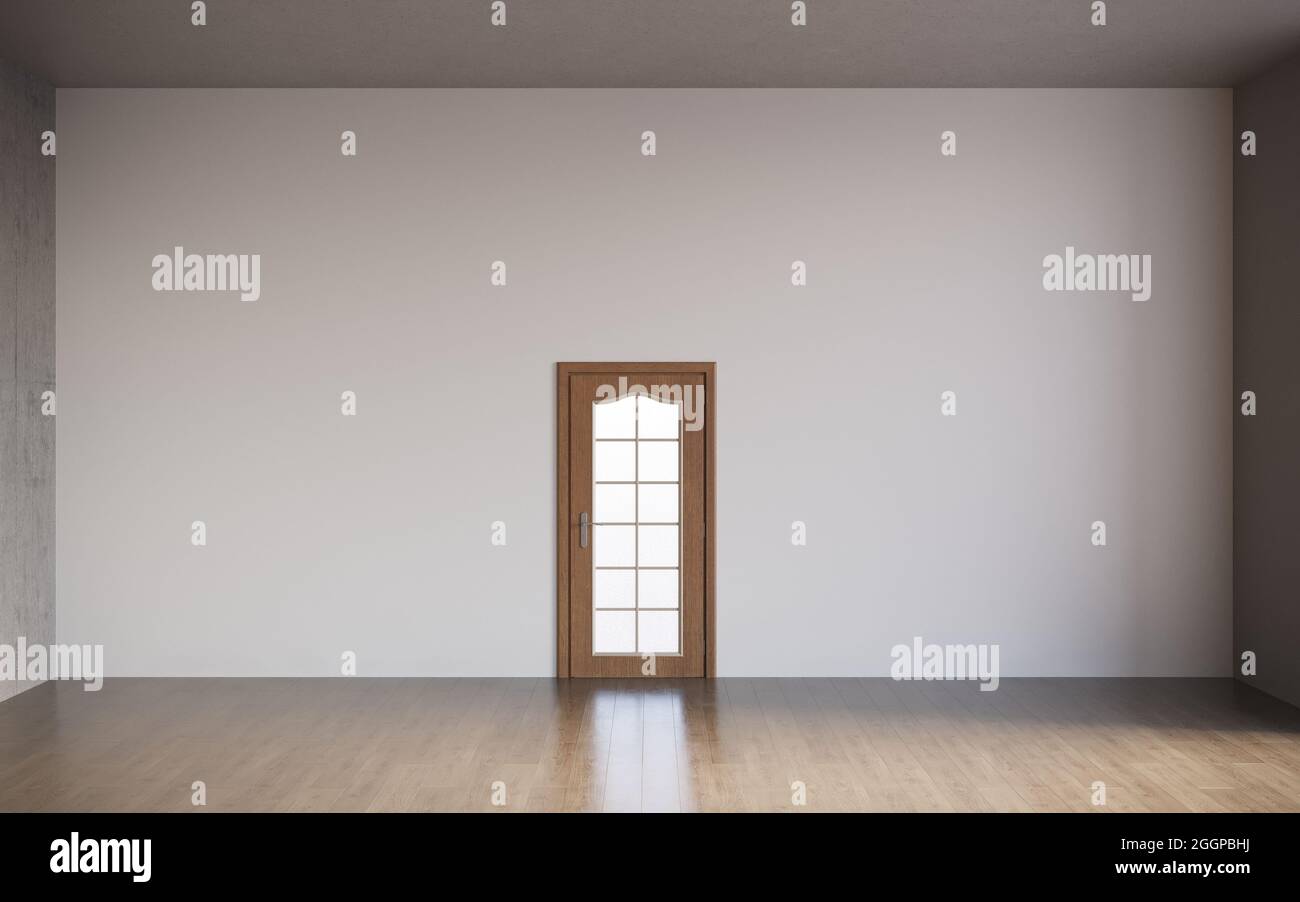 3d render of empty room with closed door and empty interior walls with ...