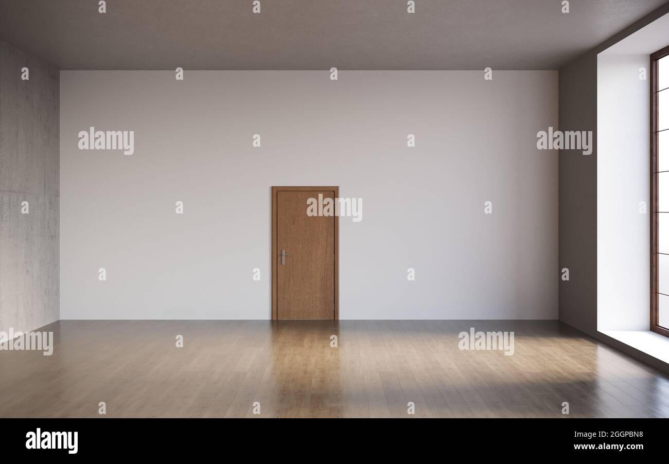 3d render of empty room with closed door and empty interior walls with ...