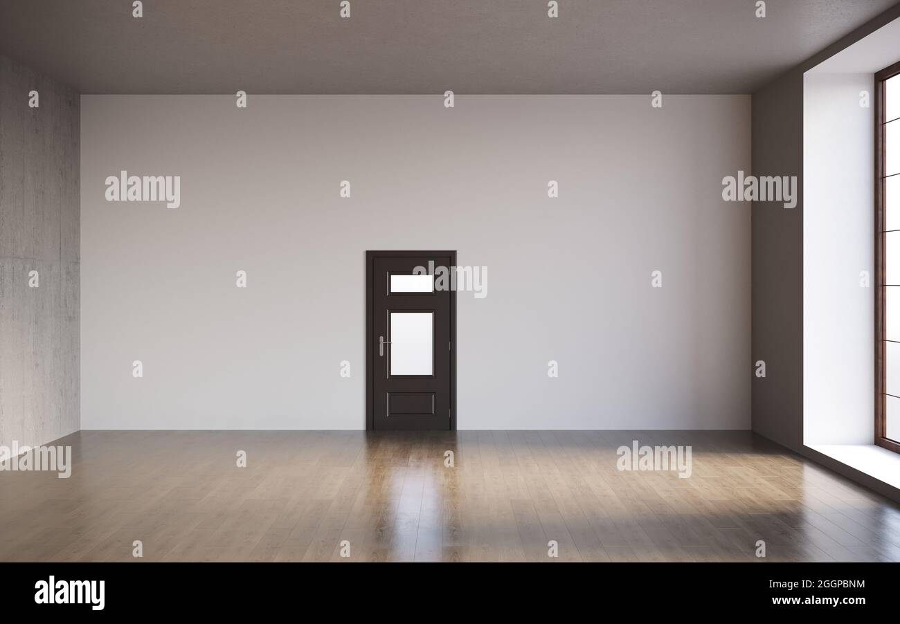 3d render of empty room with closed door and empty interior walls with ...