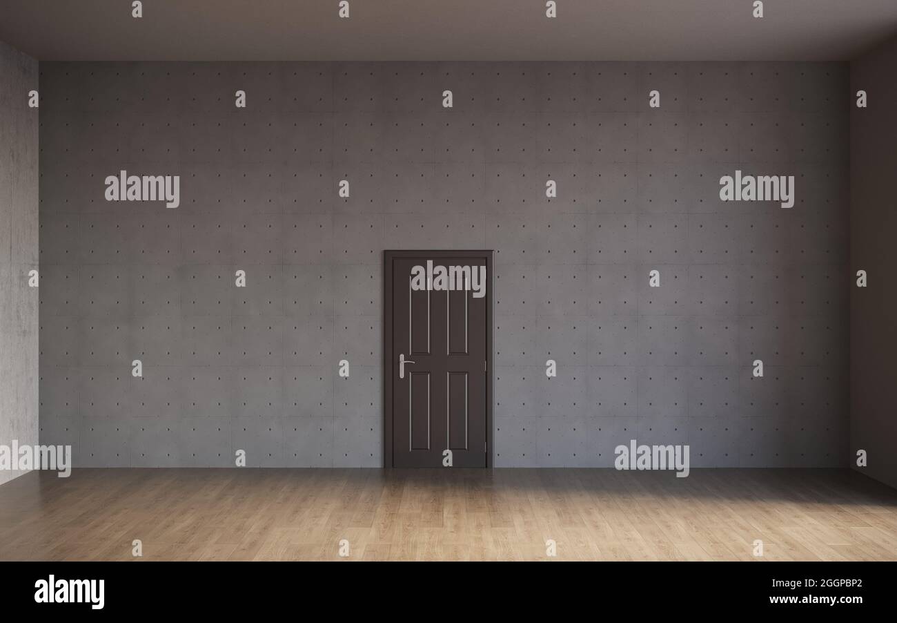 3d render of empty room with closed door and empty interior walls with ...