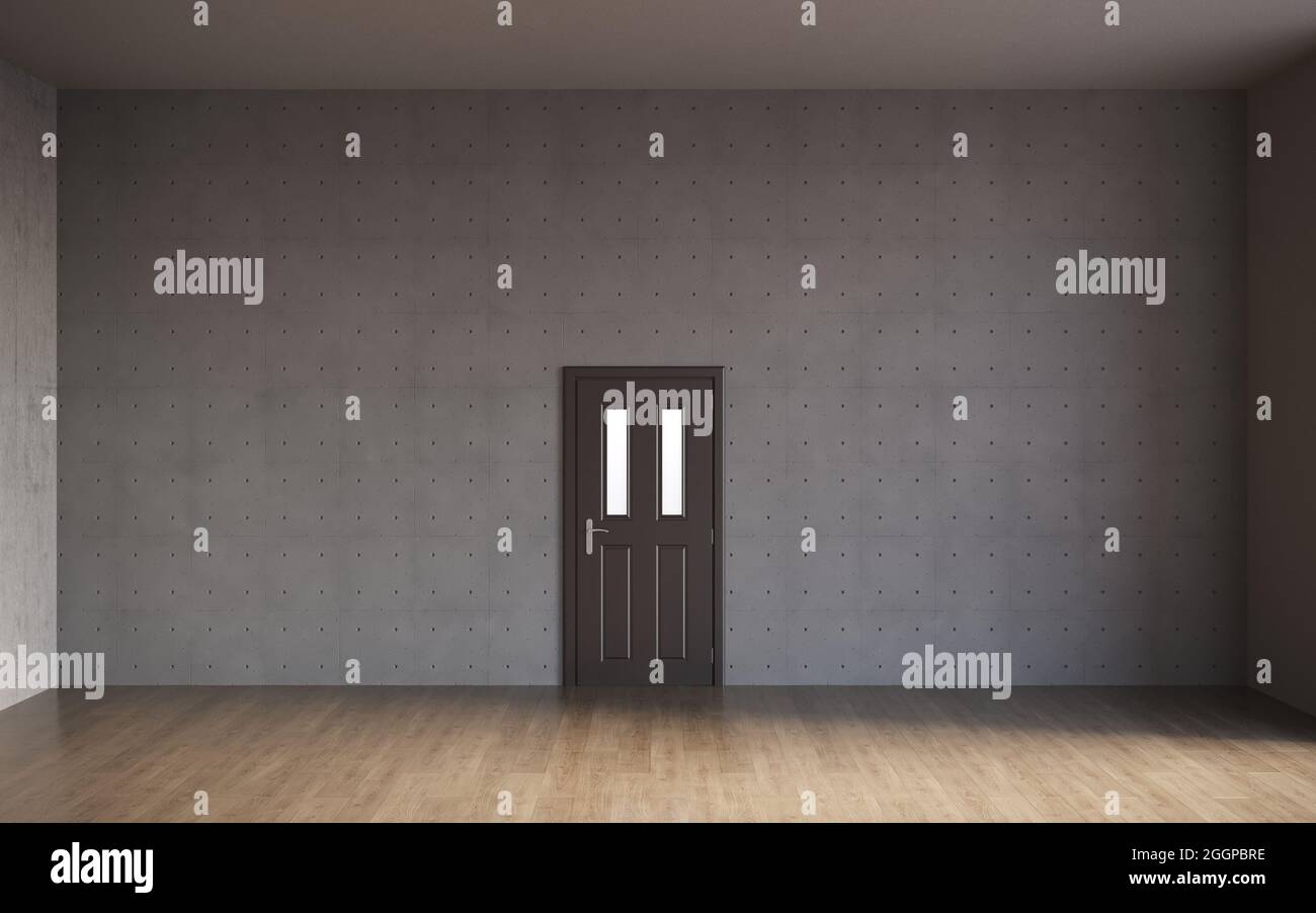 3d render of empty room with closed door and empty interior walls with ...