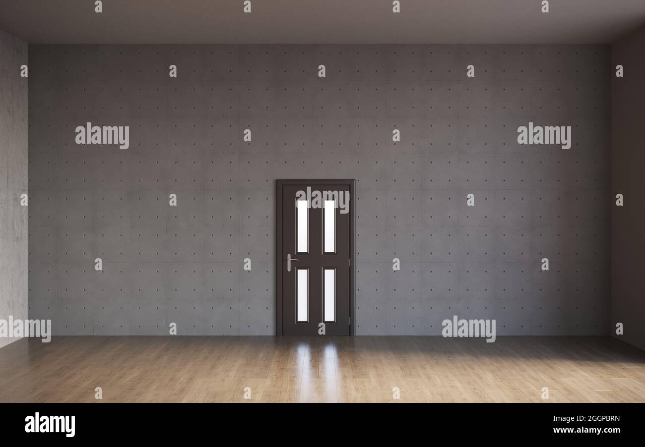 3d render of empty room with closed door and empty interior walls with ...