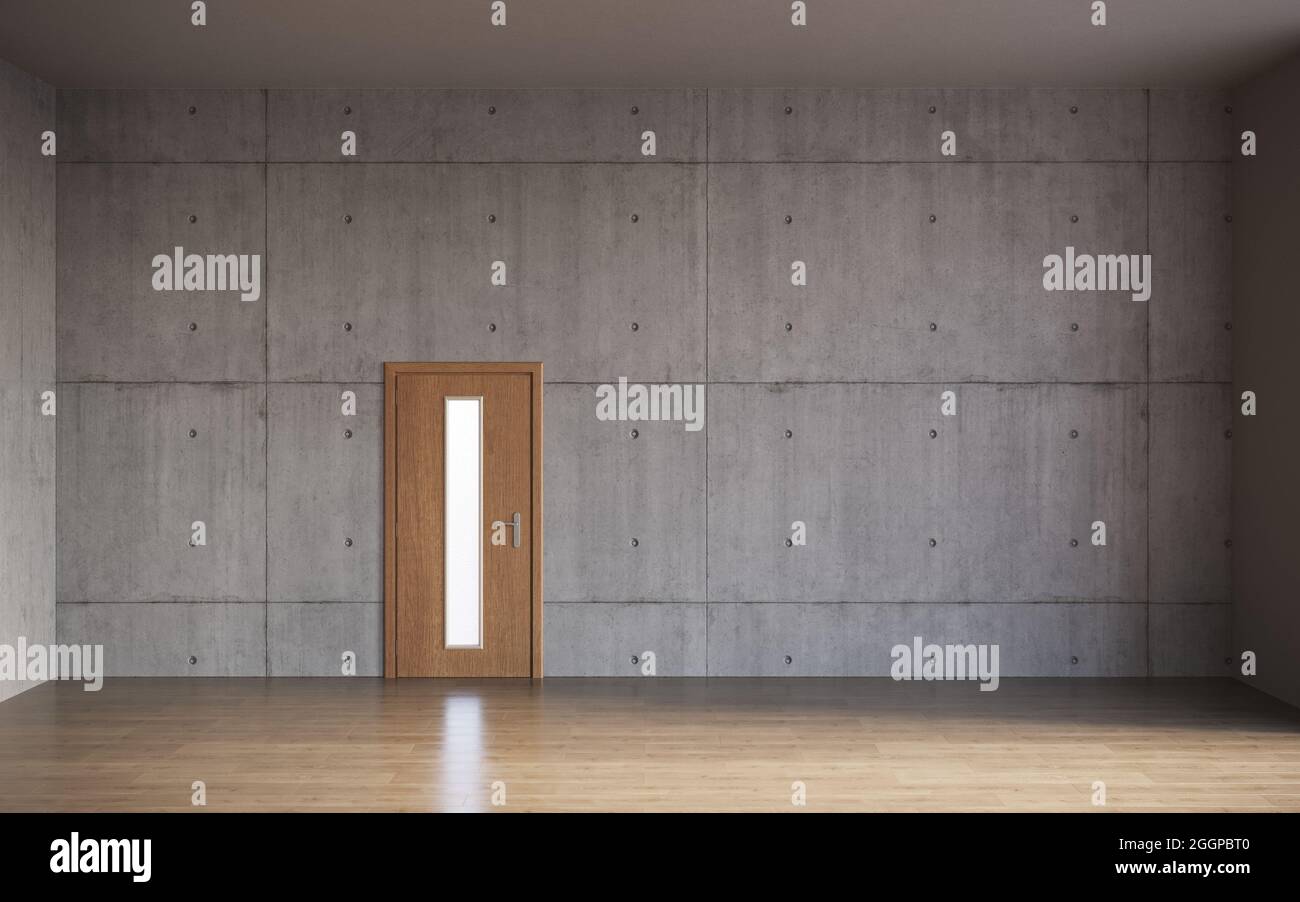 3d render of empty room with closed door and empty interior walls with ...