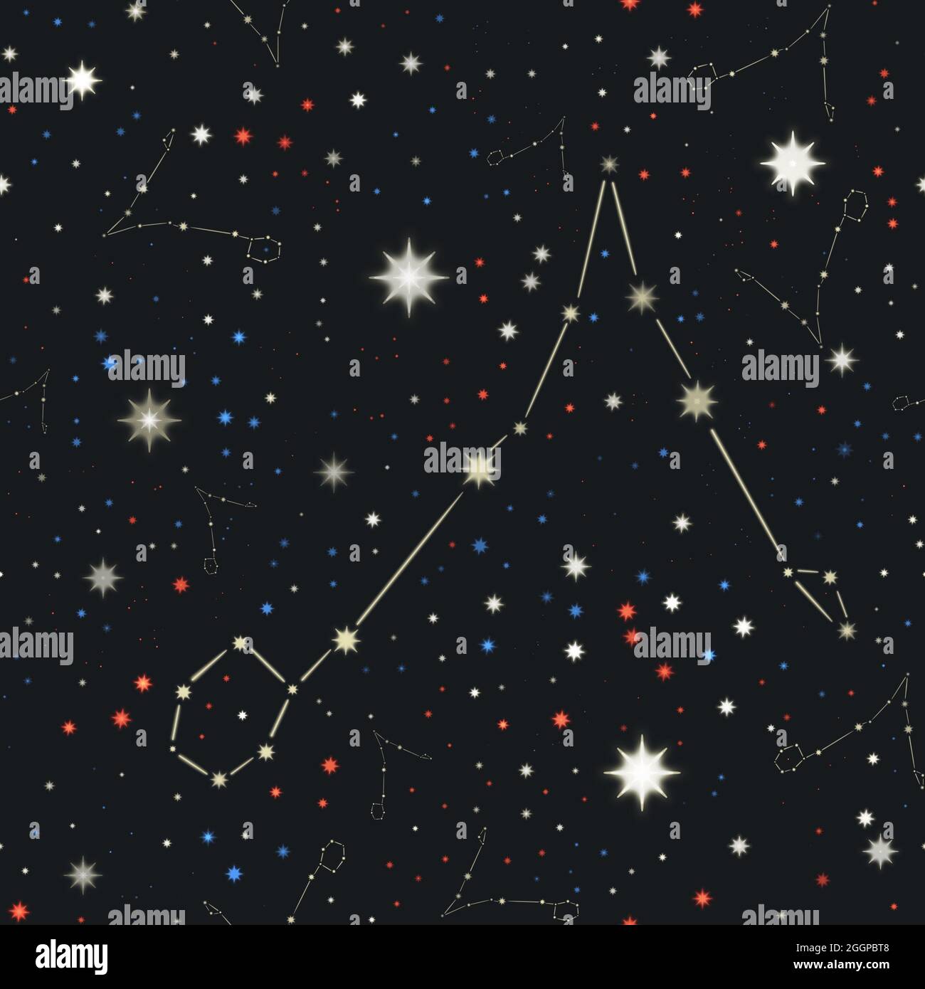 Pisces constellation with colorful stars. Seamless pattern Stock Photo ...