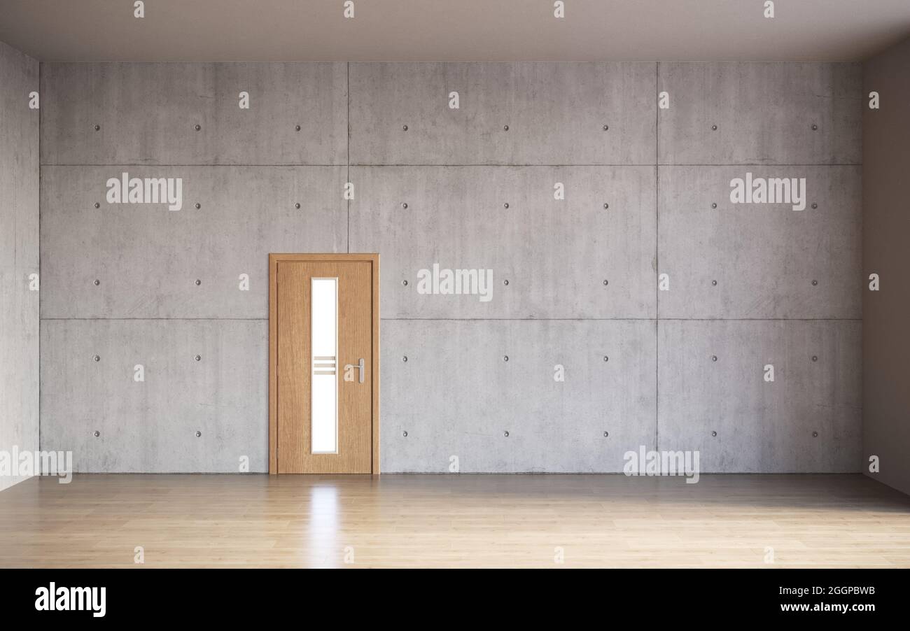 3d render of empty room with closed door and empty interior walls with ...