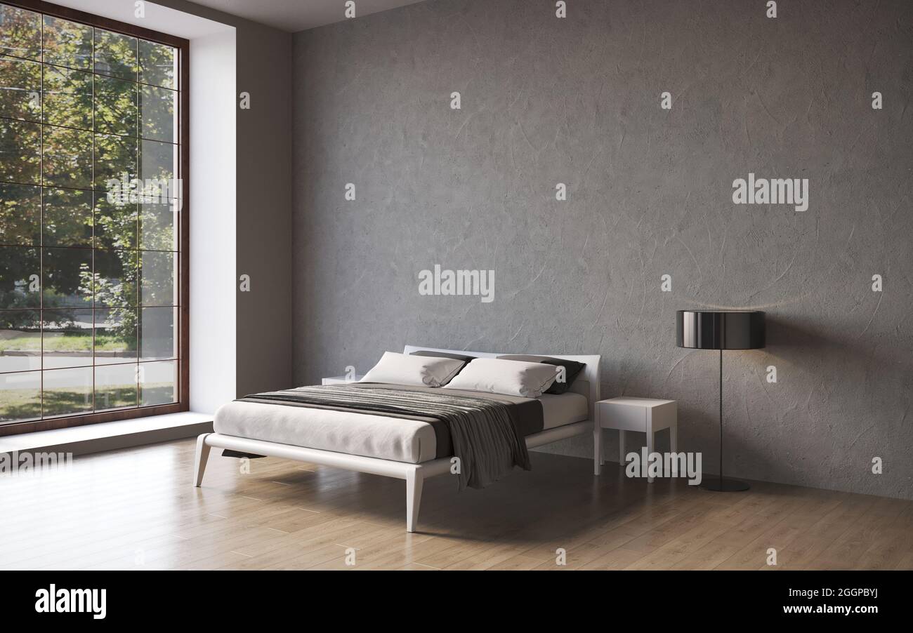 3d visualization of a double bed with bedside tables in a minimalistic ...