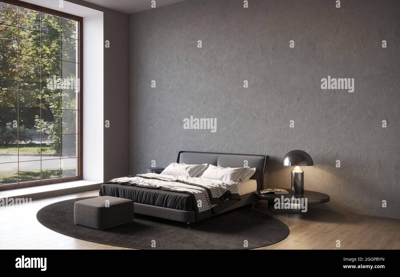 3d visualization of a double bed with bedside tables in a minimalistic ...