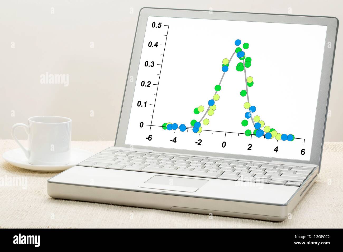 graph of data following Gaussian distribution (bell curve) on a laptop ...