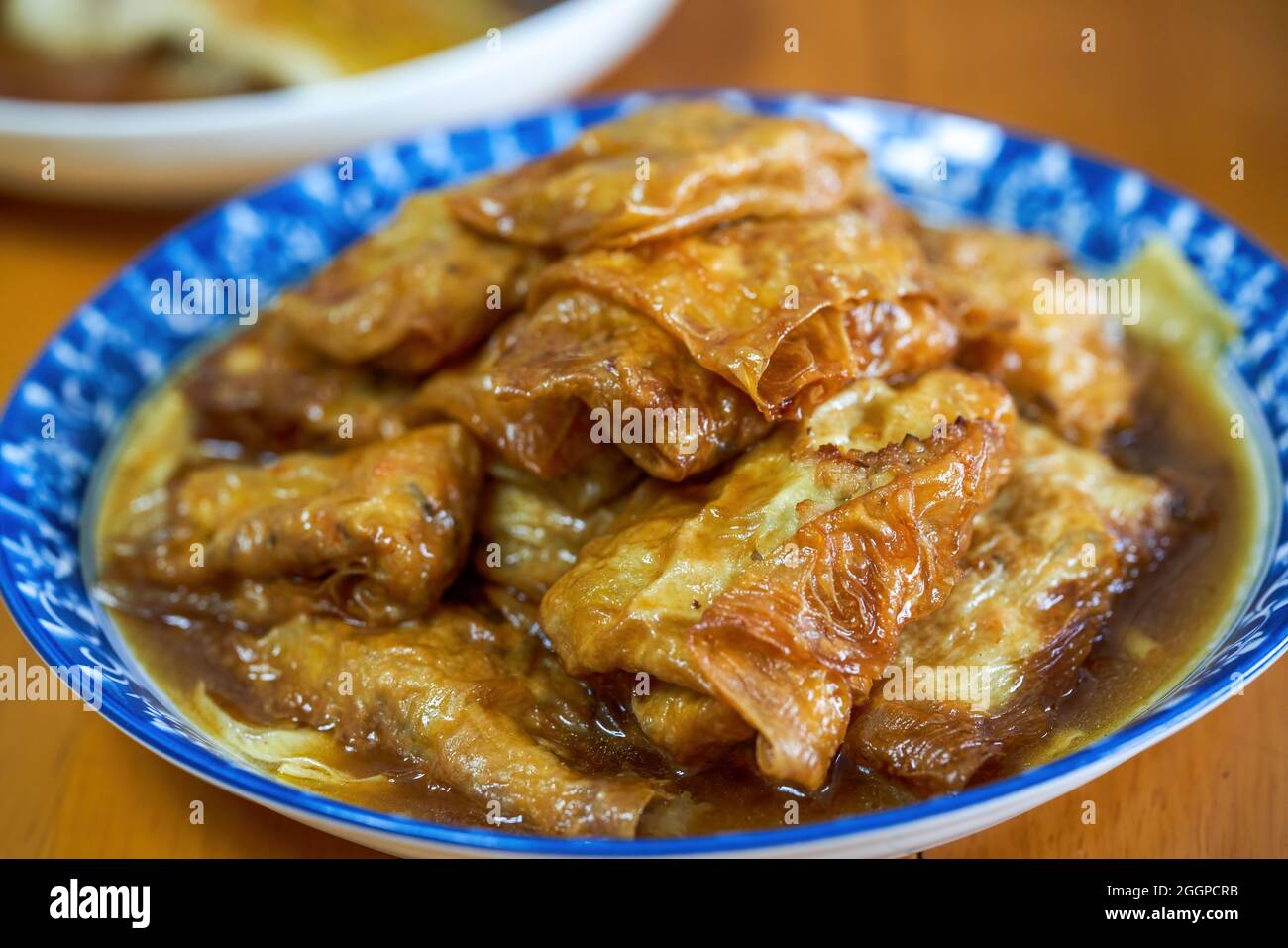 A delicious Chinese dish, meat rolls wrapped in yuba skin Stock Photo ...