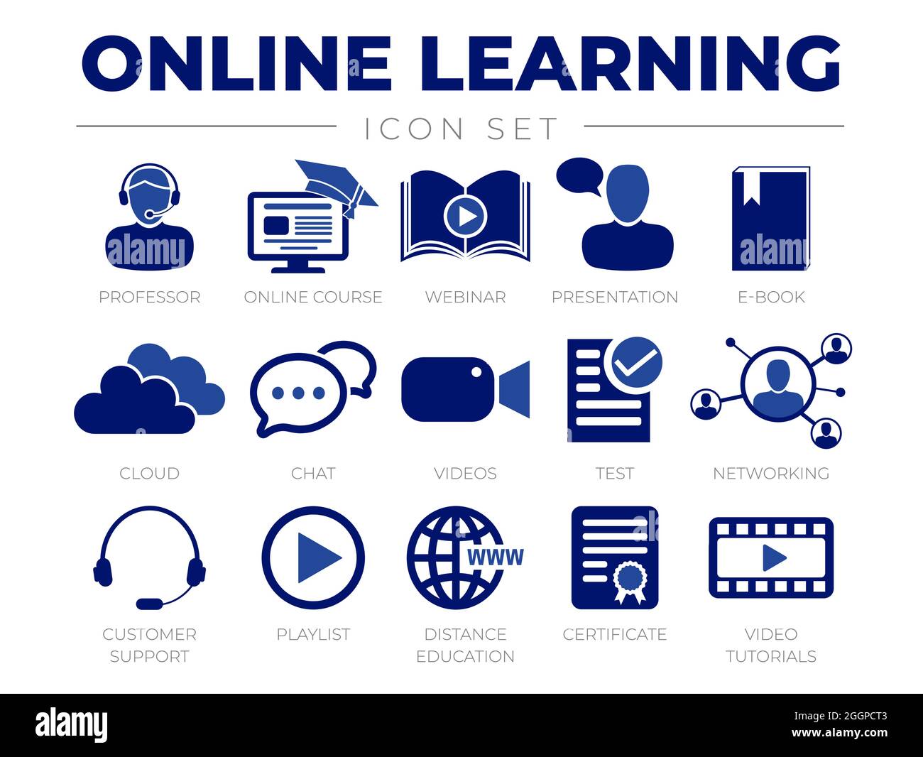 Online Learning Icon Set. Professor, Online Course, Webinar ...