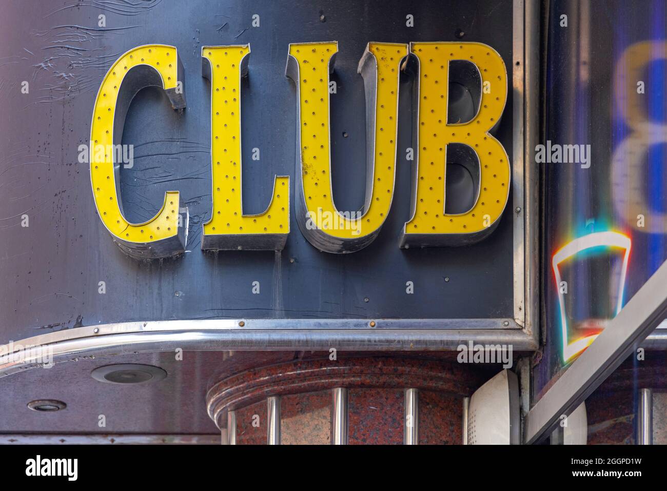 Yellow Sign Club with Led Lights at Black Background Stock Photo - Alamy