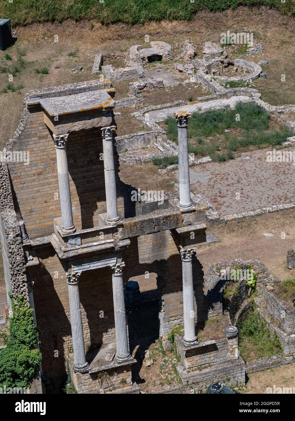 Vertical shot of the archeological site and Etruscan acropolis ruins in ...