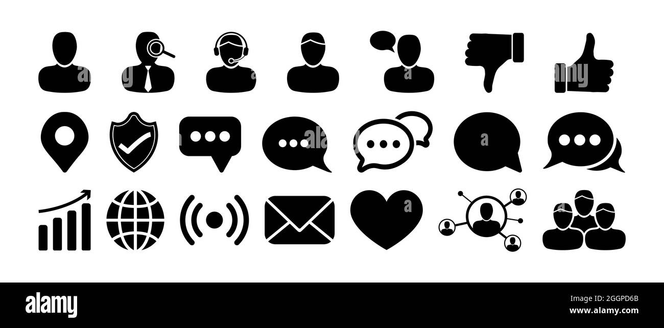 Social Media Icon Set with People, Chat, Thumbs Up, Like Icons Stock ...