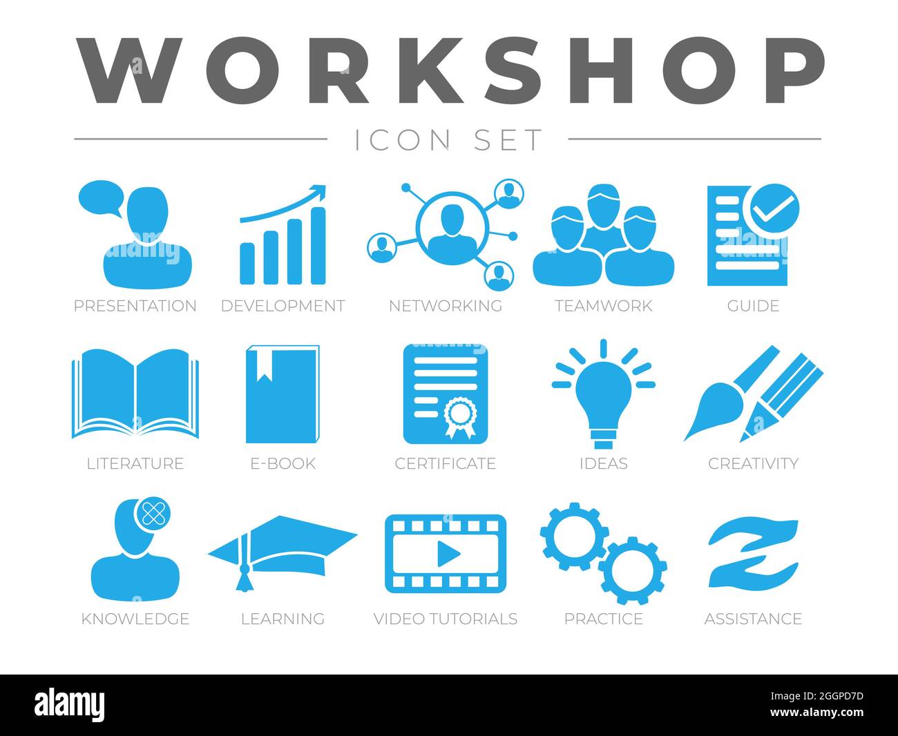 Workshop Icon Set. Presentation, Development, Networking, Teamwork ...