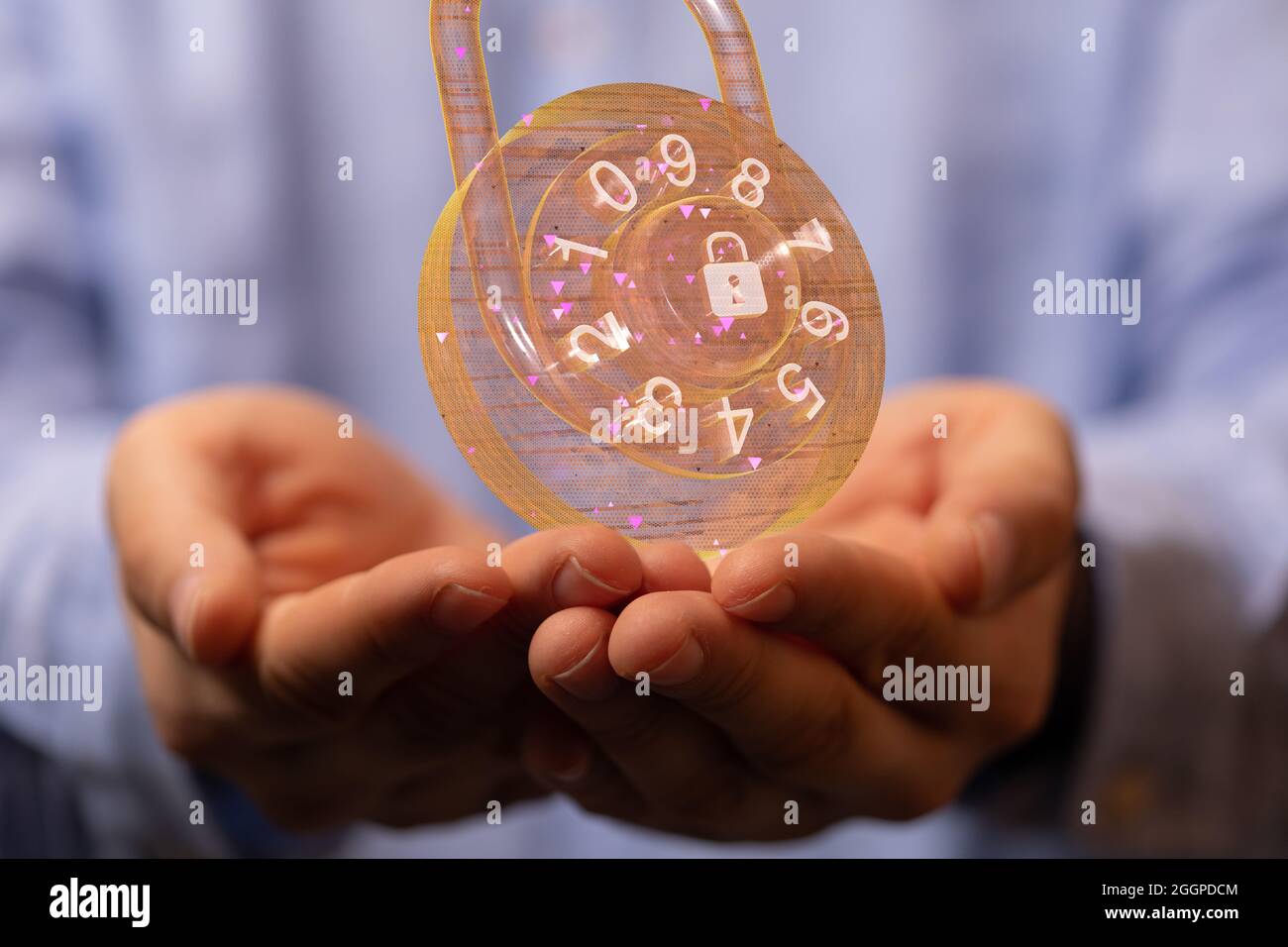 Floating 3D padlock above a male's hands - cybersecurity concept Stock ...