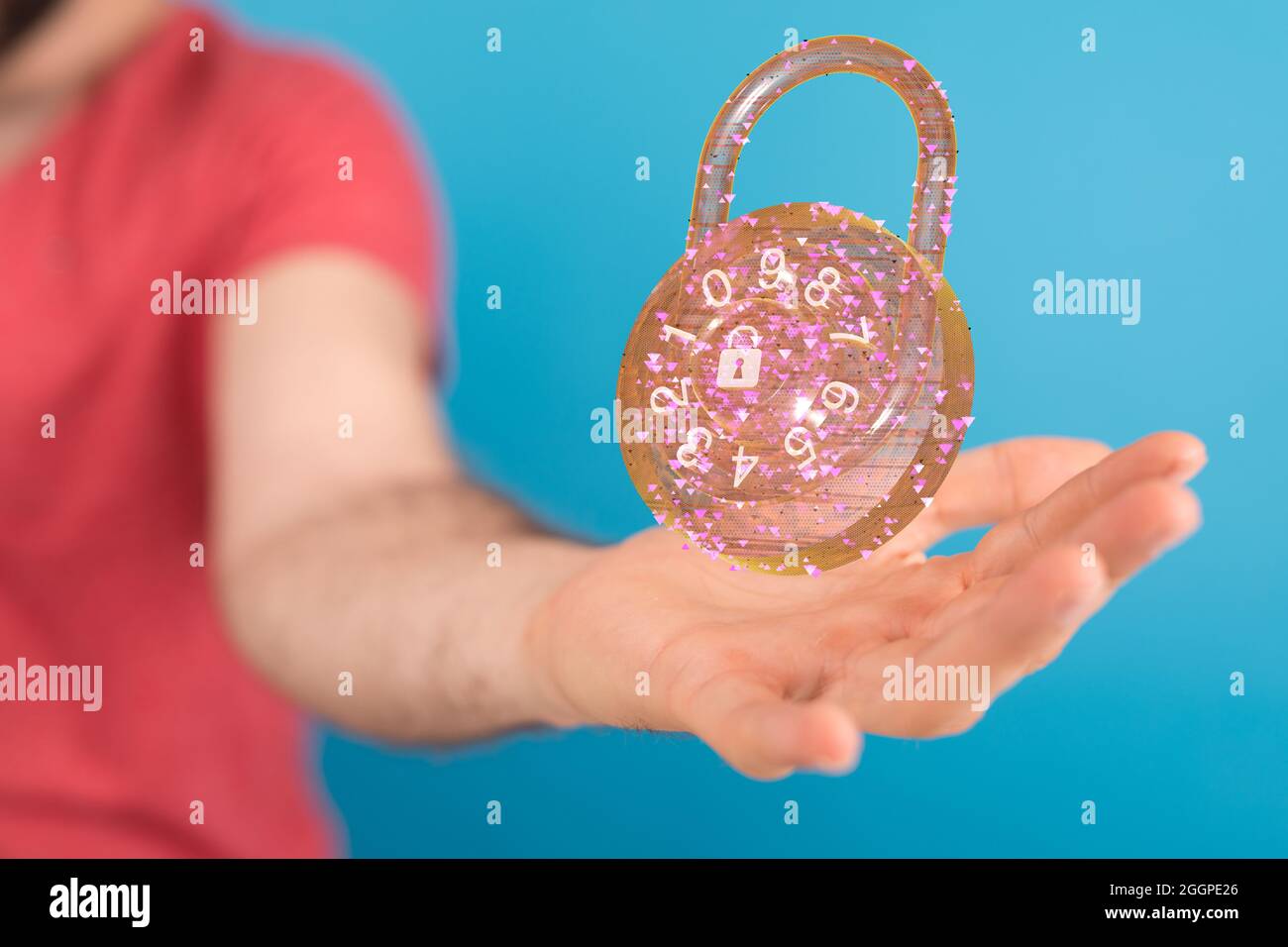 Floating 3D padlock above a male's hand - cybersecurity concept Stock Photo - Alamy
