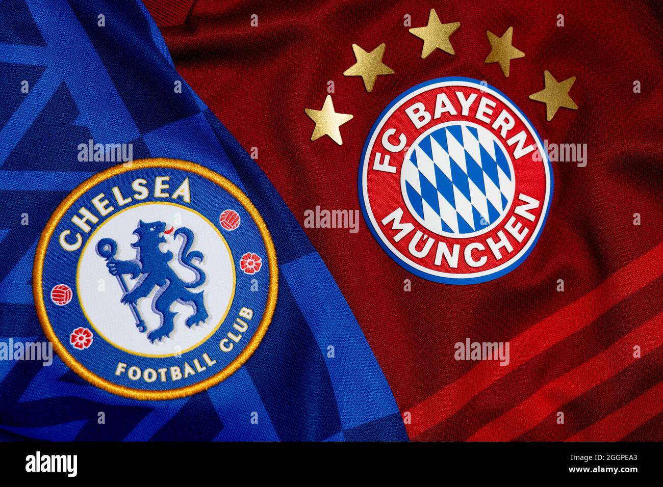 Close up of Chelsea & Bayern Munich club crest Stock Photo - Alamy