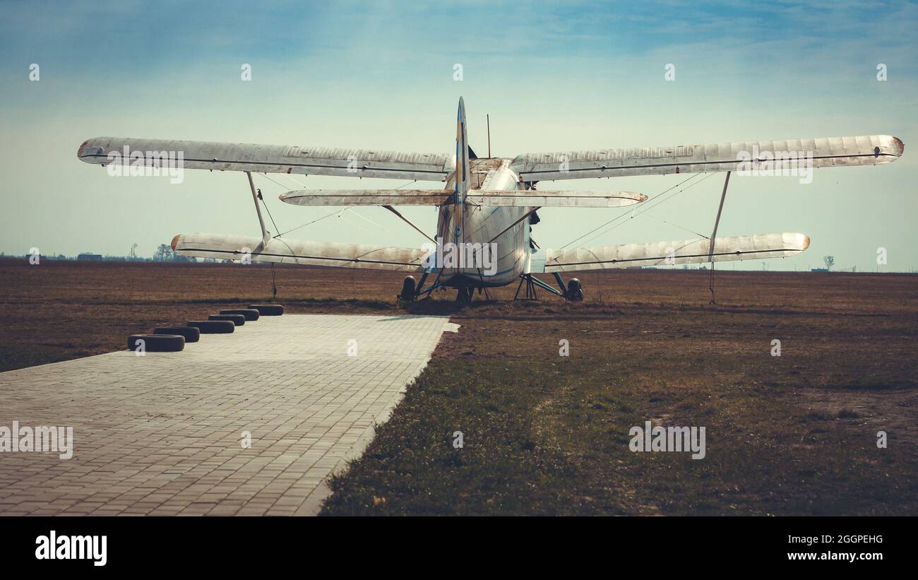 old vintage small plane at the airfield outdoors Stock Photo - Alamy