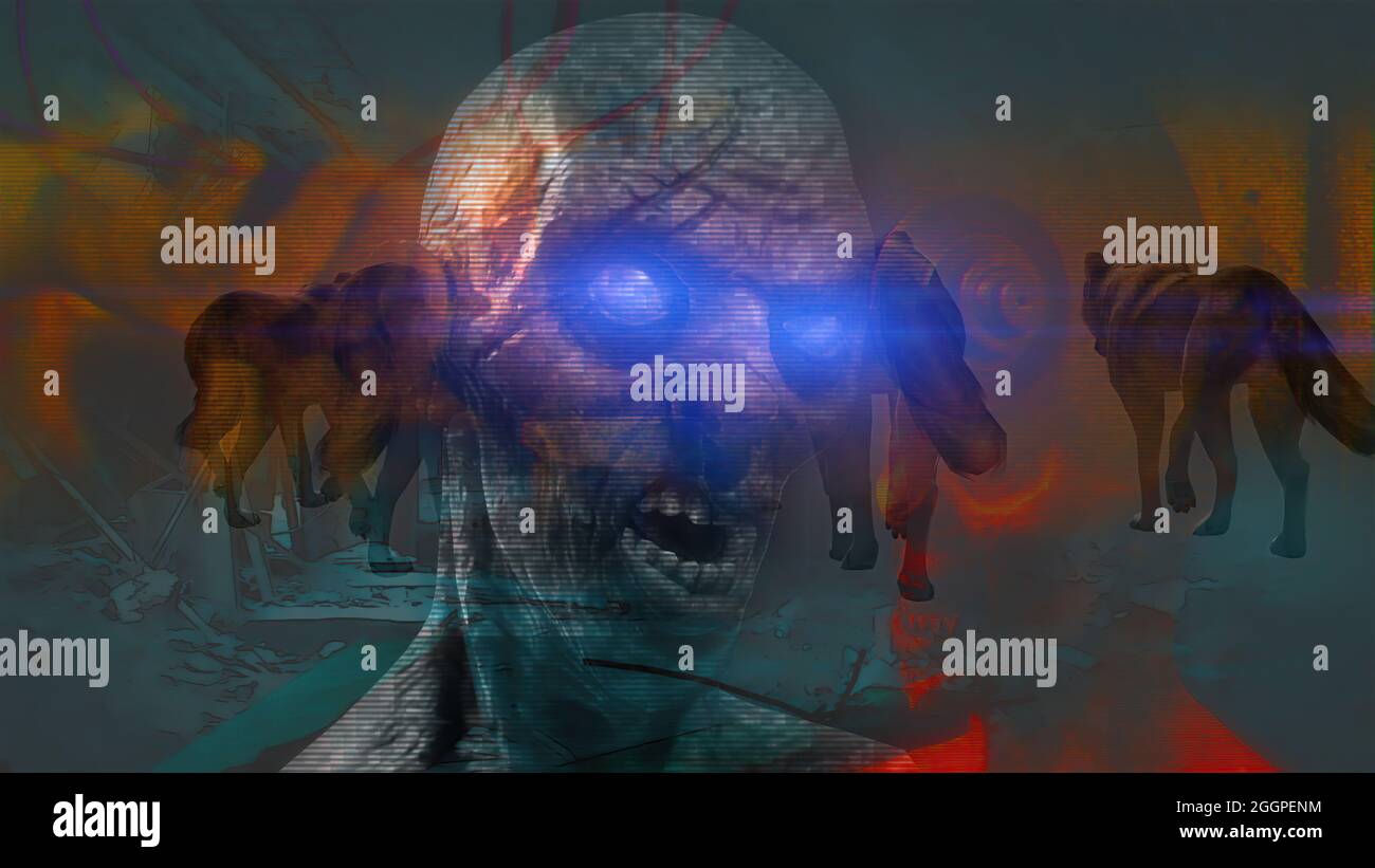 3d illustration - Horror Zombie With scary Effects Stock Photo - Alamy