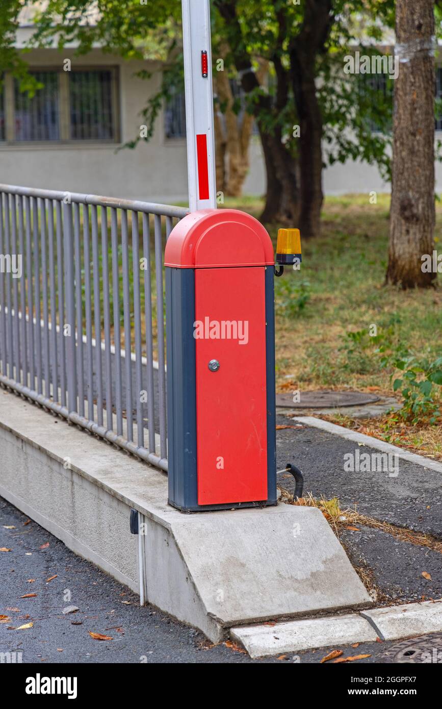 Remote Controlled Parking Ramp Barrier With Flashing Amber Light Stock ...