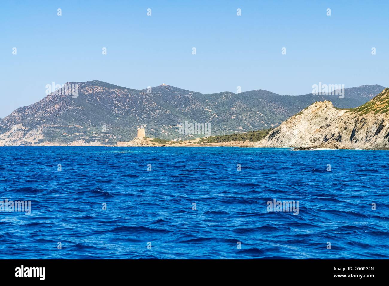Beautiful view of the southern Sardinian sea from the boat. Note the ...