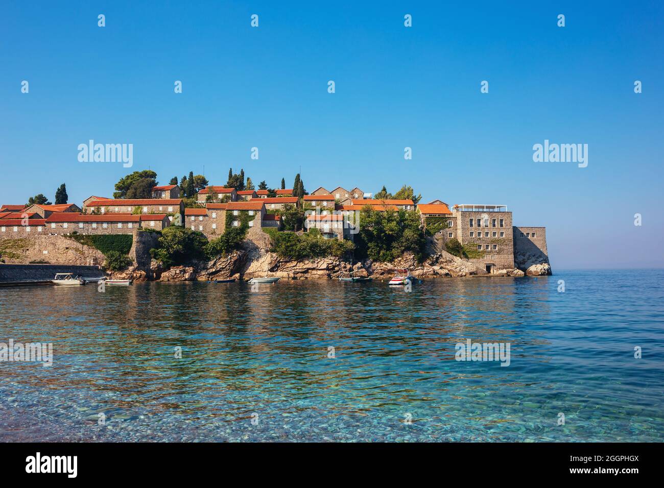 Amazing view of the sea and Sveti Stefan island from the hill ...