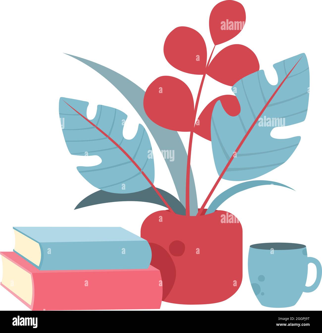 Books, flower, pot hot tea cup icon cartoon vector. Book study Stock ...