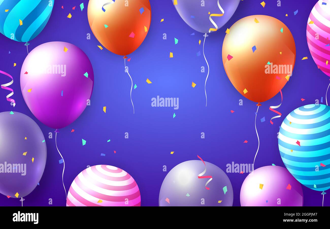 Elegant vivid vibrant colorful ballon and party popper ribbon Happy ...