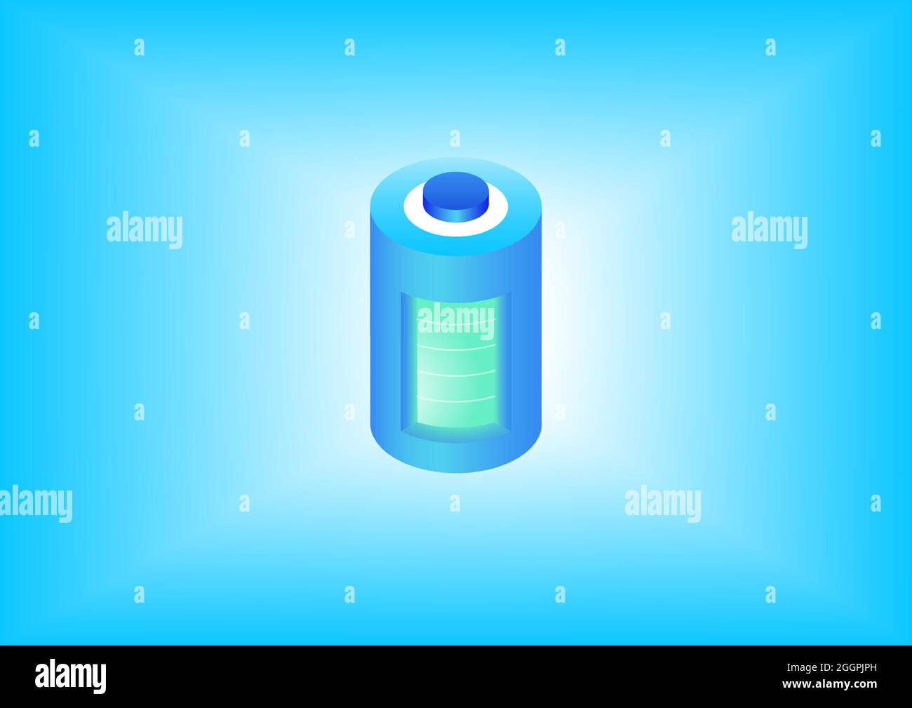 Fully charged battery isometric 3d vector icon. Electronic renewable ...