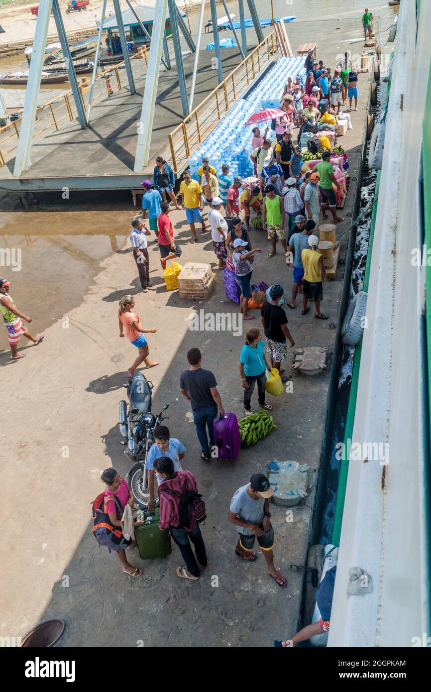 BENJAMIN CONSTANT, BRAZIL - JUNE 22, 2015: Boat Diamante is anchored at ...