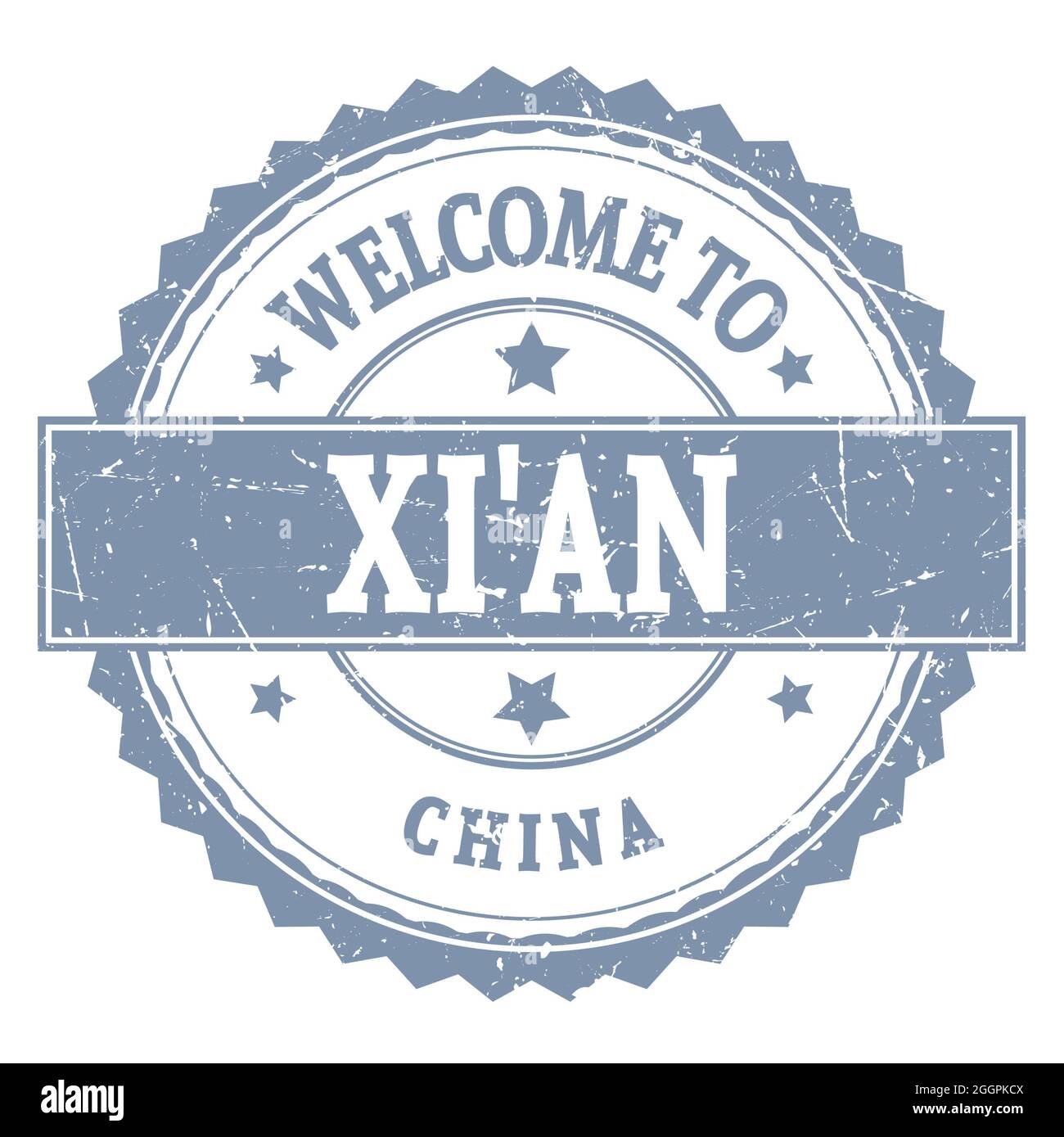 WELCOME TO XI'AN - CHINA, words written on gray round zig zag stamp ...