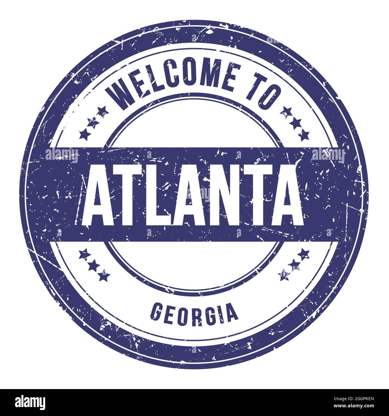 WELCOME TO ATLANTA - GEORGIA, words written on blue round coin stamp ...
