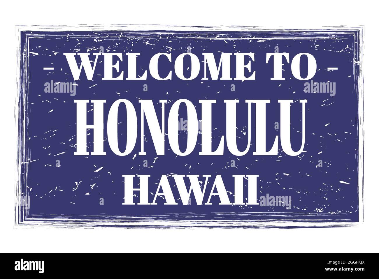 WELCOME TO HONOLULU - HAWAII, words written on blue rectangle post ...