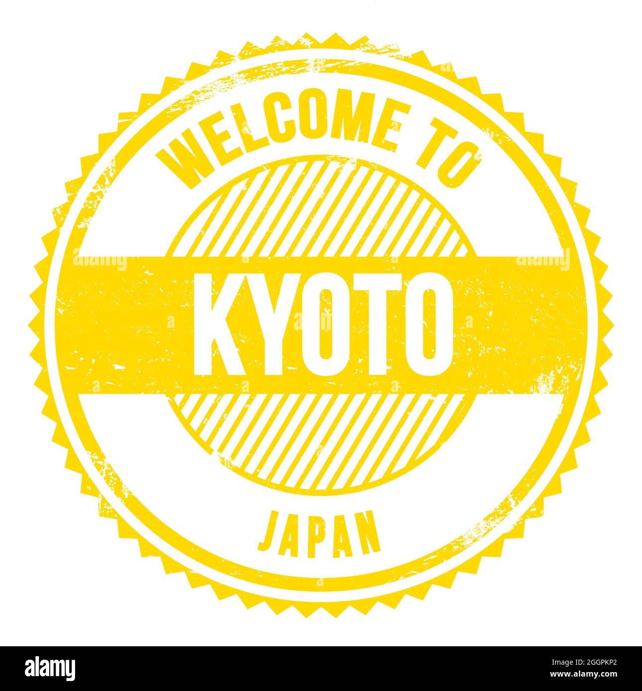 WELCOME TO KYOTO - JAPAN, words written on yellow zig zag stamp Stock ...