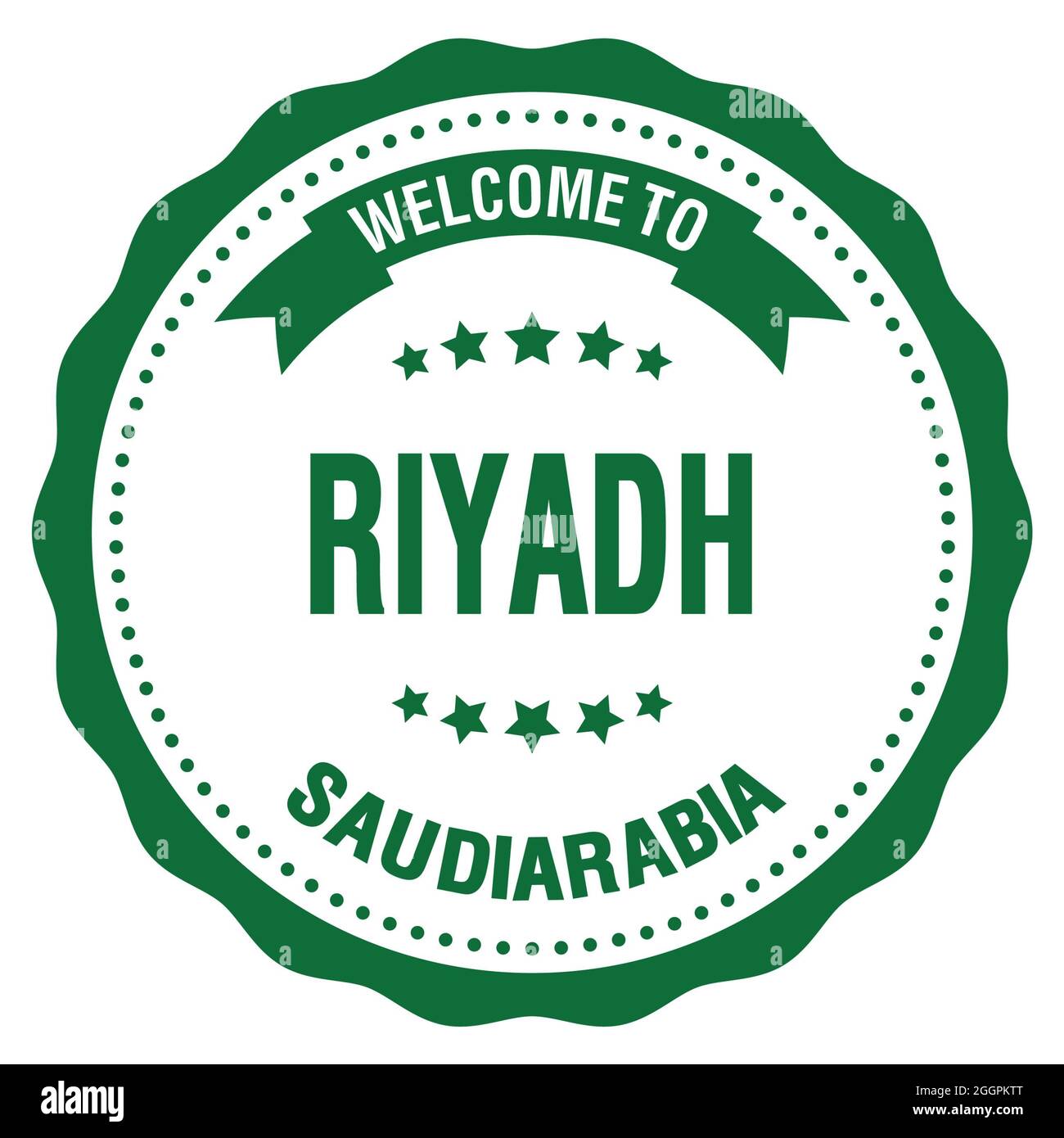 WELCOME TO RIYADH - SAUDI ARABIA, words written on green round badge ...