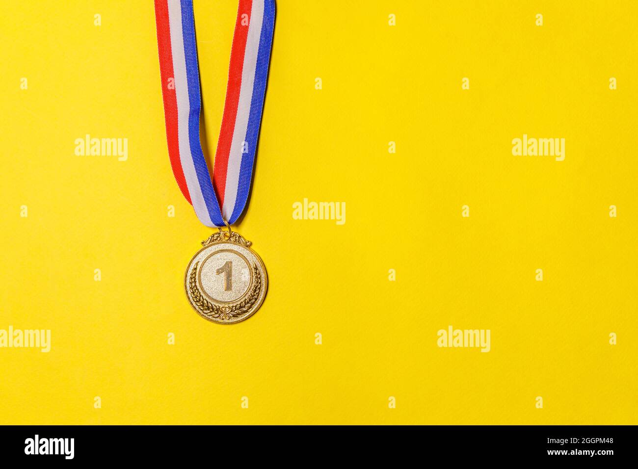 Simply flat lay design winner or champion gold trophy medal isolated on ...