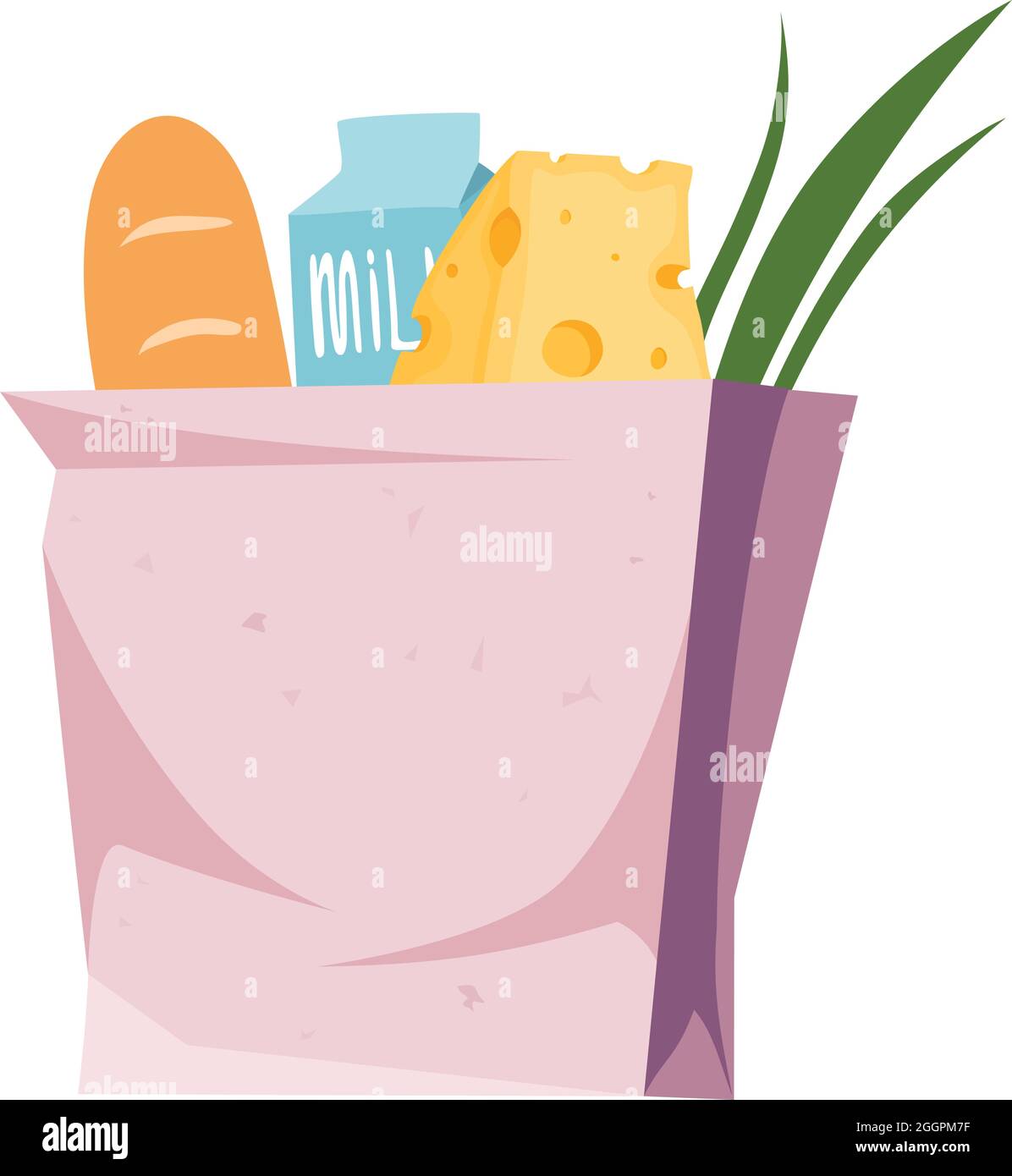 Food paper bag icon cartoon vector. Grocery supermarket buy Stock ...