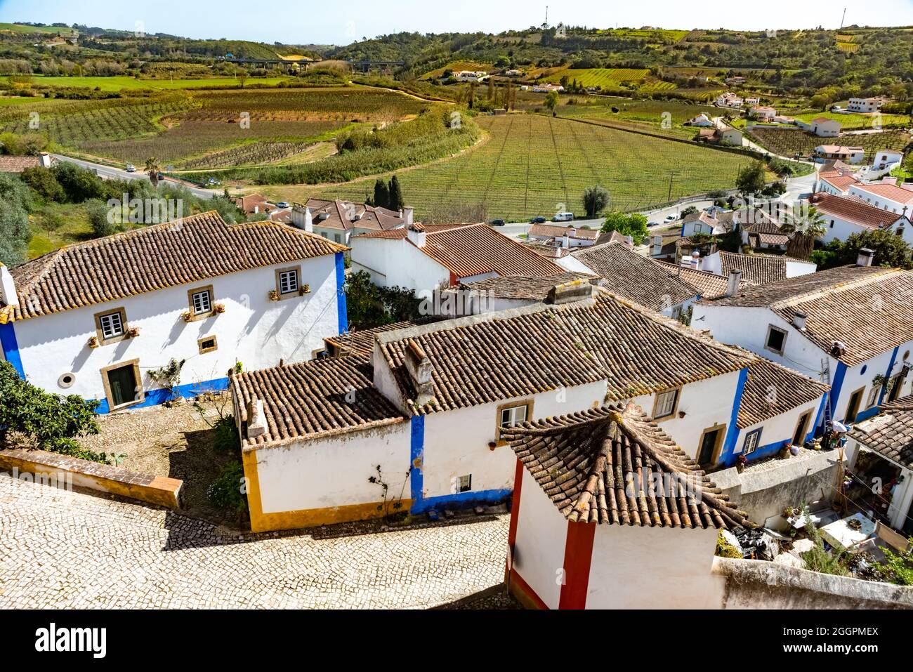 Historic center of Obidos medieval town, attraction of Portugal Stock ...