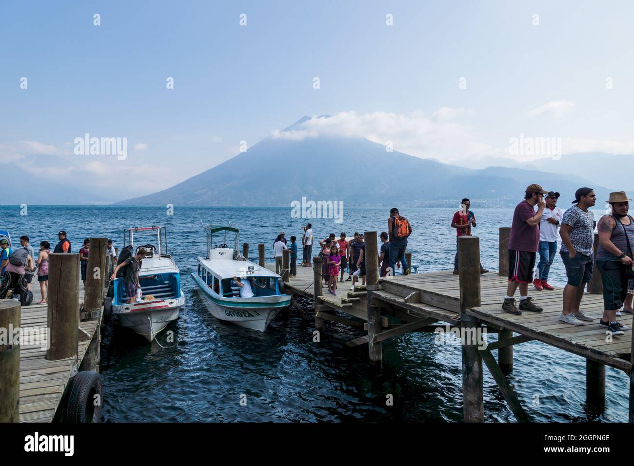 San Marcos la Laguna, Guatemala - 29 March 2018: People boarding and ...