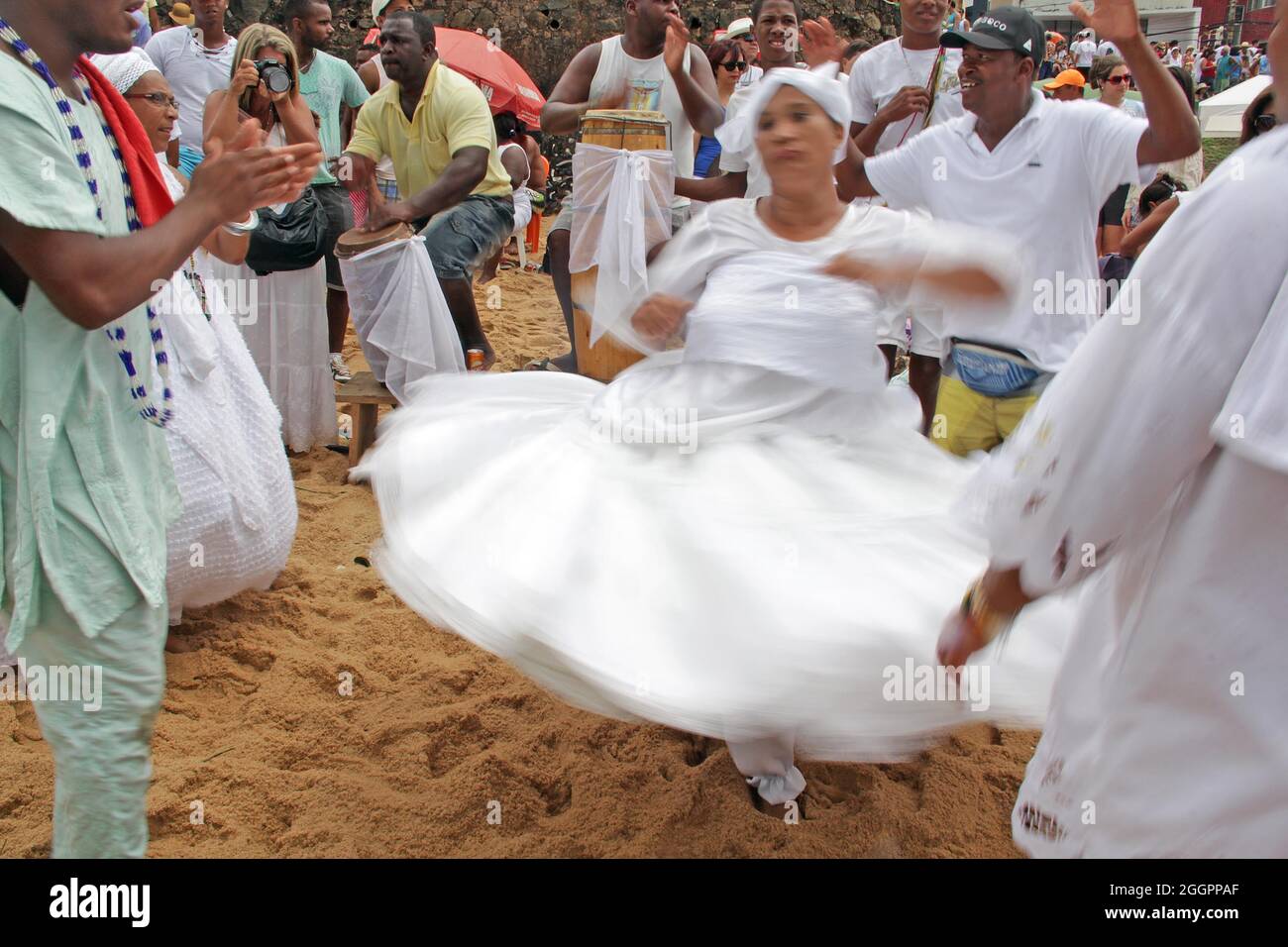 salvador, bahia, brazil - february 2, 2014: Integrants of the Candomble ...