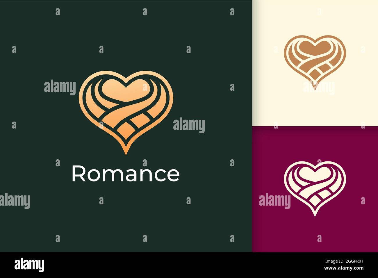 Abstract luxury love logo represent romance or relation with gold color ...