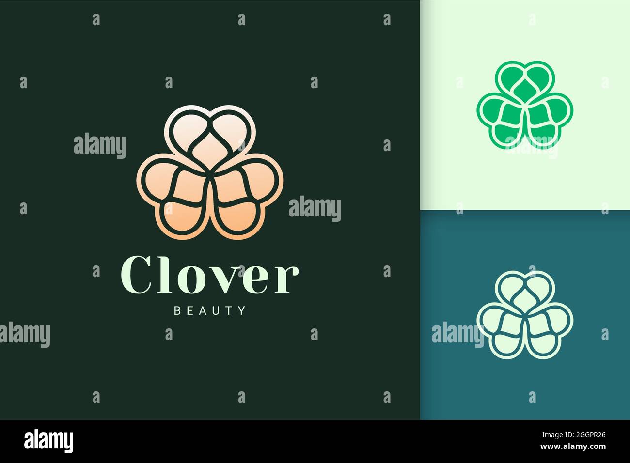 Clover leaf logo in luxury gold color represent lucky or herb Stock ...