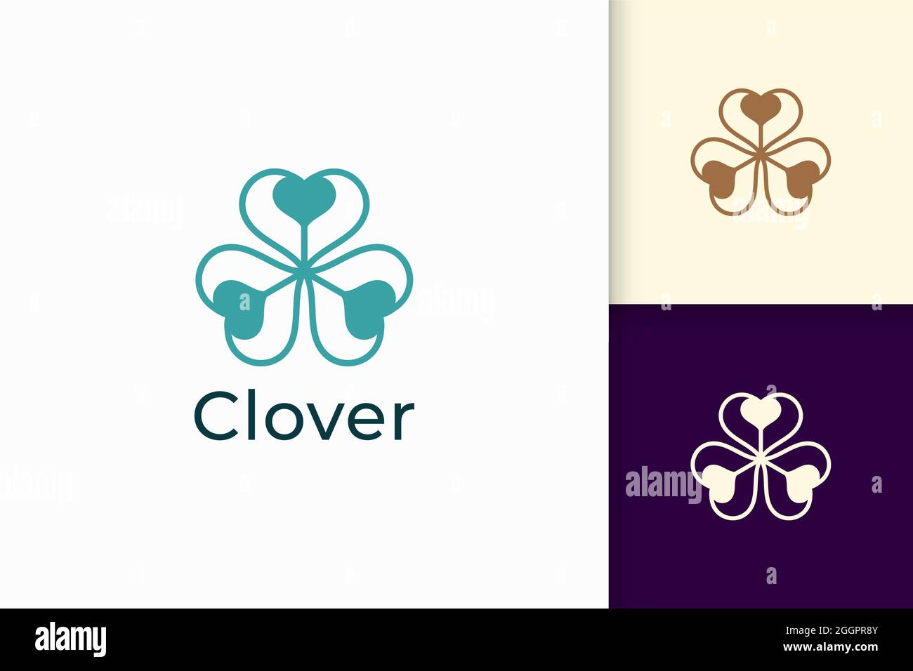 Clover logo with simple love shape represent lucky Stock Vector Image ...
