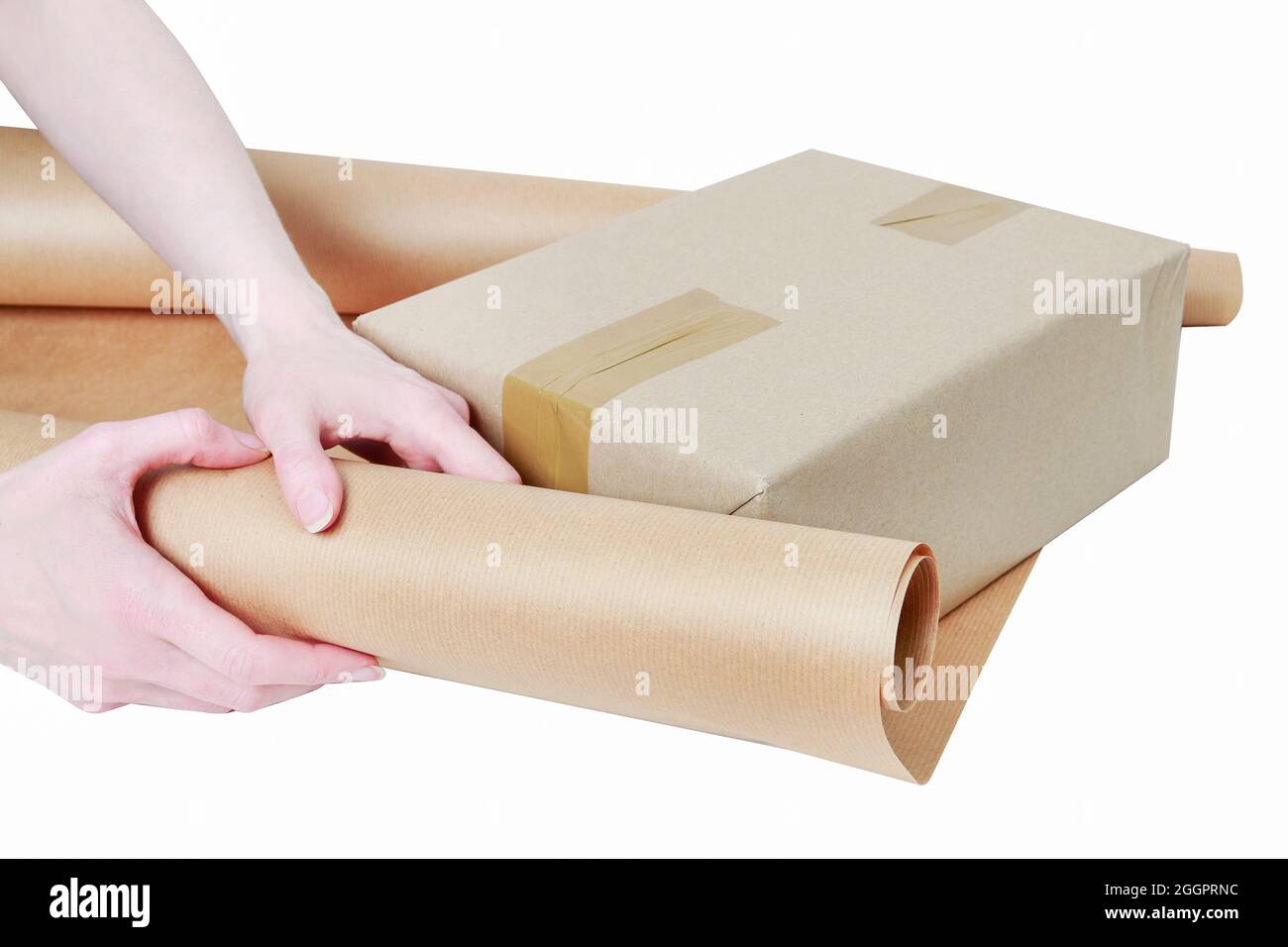 Parcel wrapped with brown paper isolated on white background Stock ...