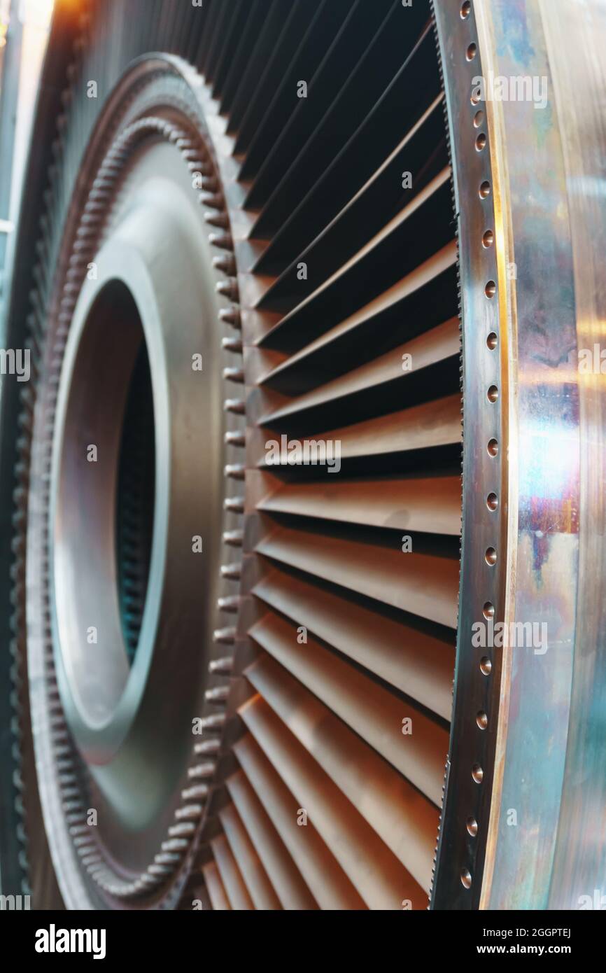 The blades of the gas turbine engine on the rotor disk. Structural ...