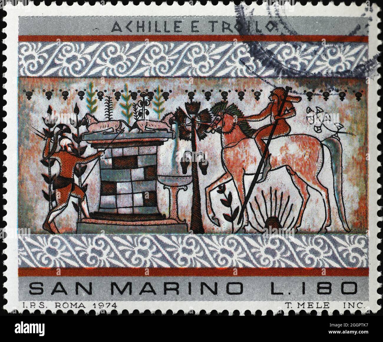 Ancient etruscan painting on postage stamp Stock Photo - Alamy