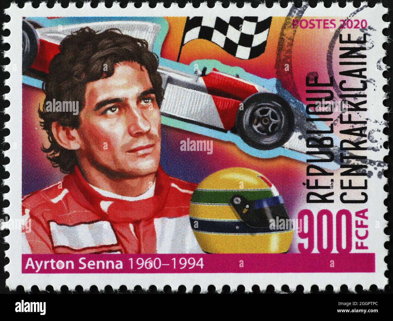 Ayrton Senna portrait on african stamp Stock Photo - Alamy