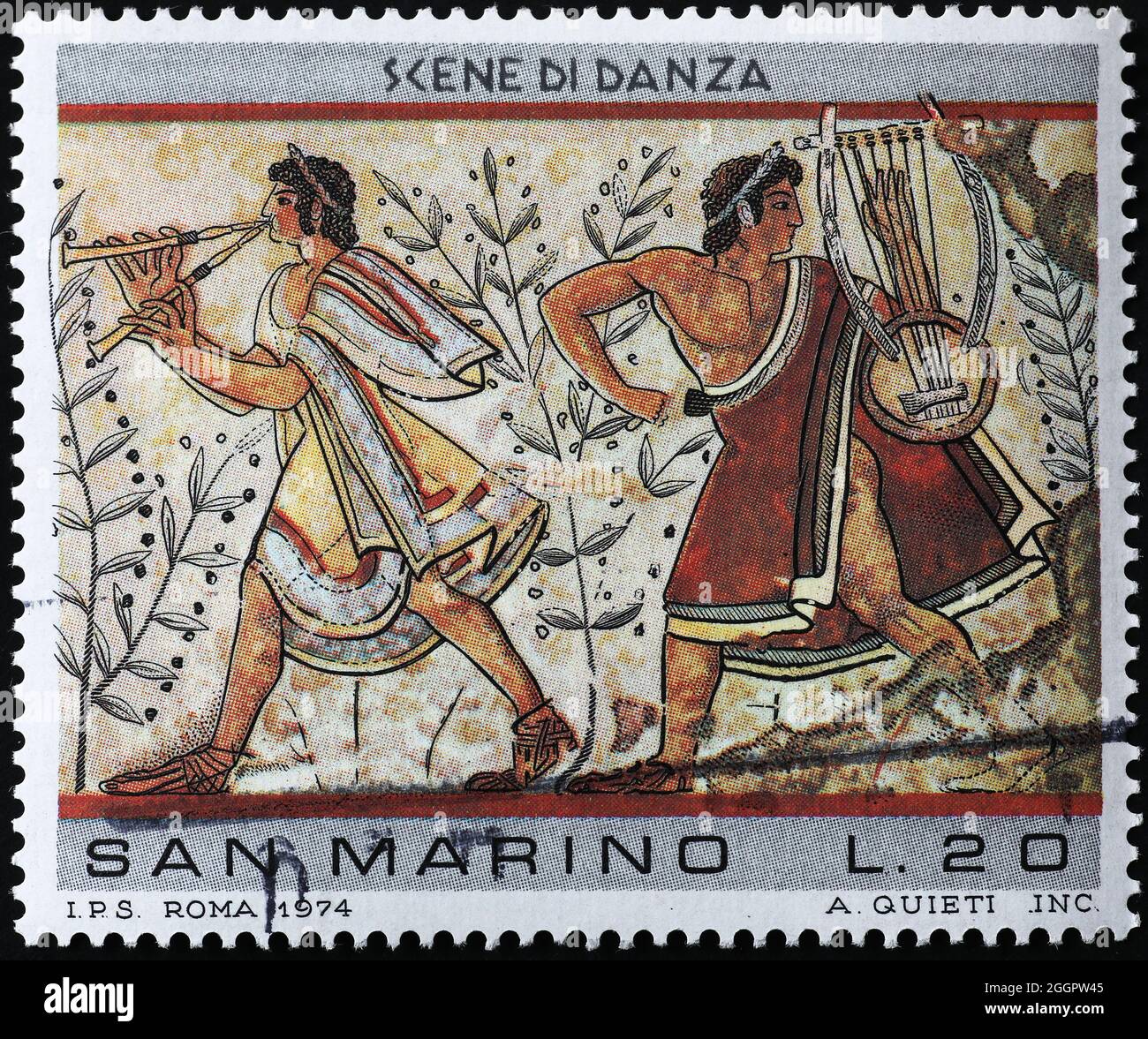 Etruscan dance of ancient painting on postage stamp Stock Photo - Alamy