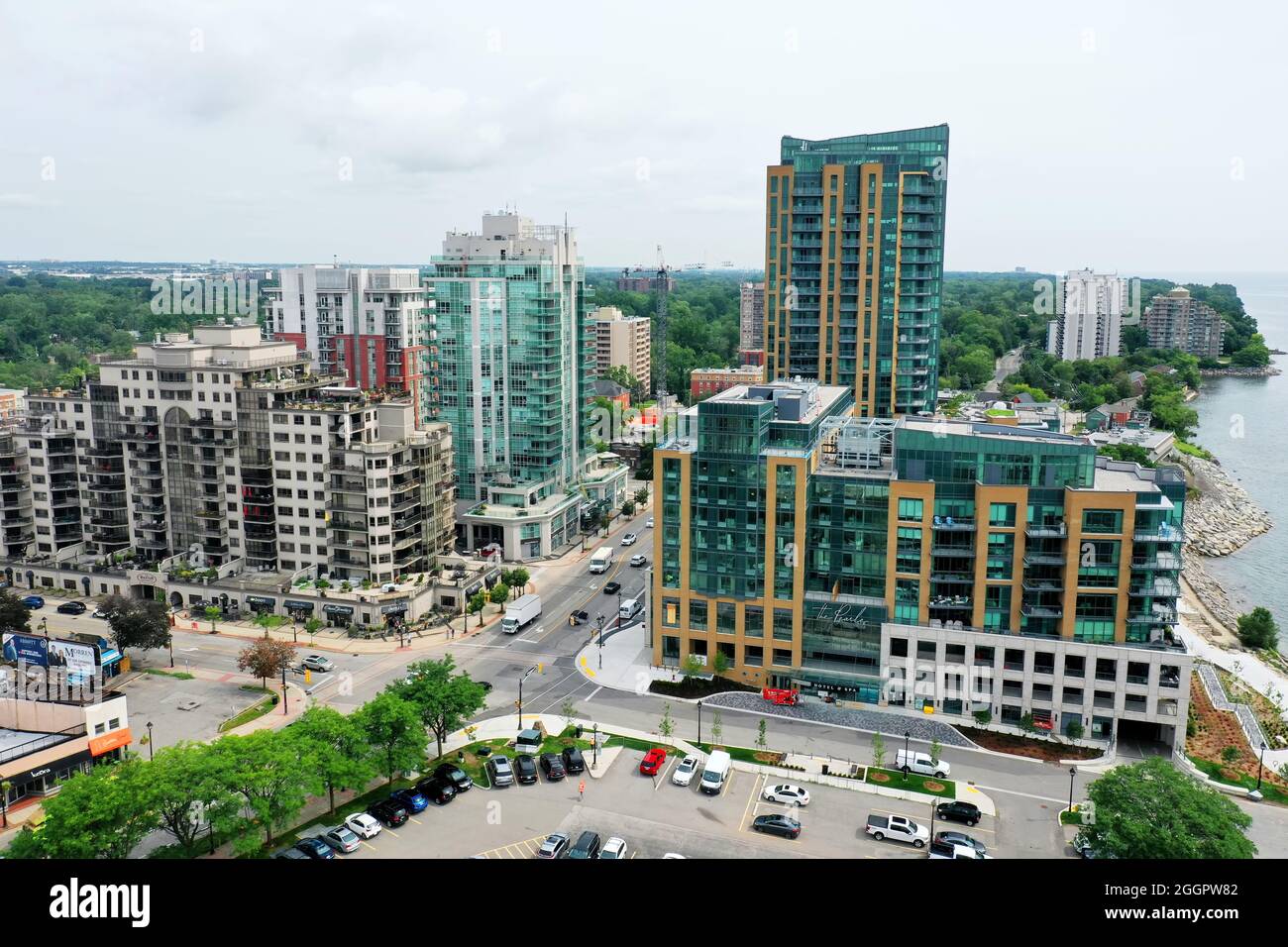 An aerial view of the downtown in Burlington, Ontario, Canada ...
